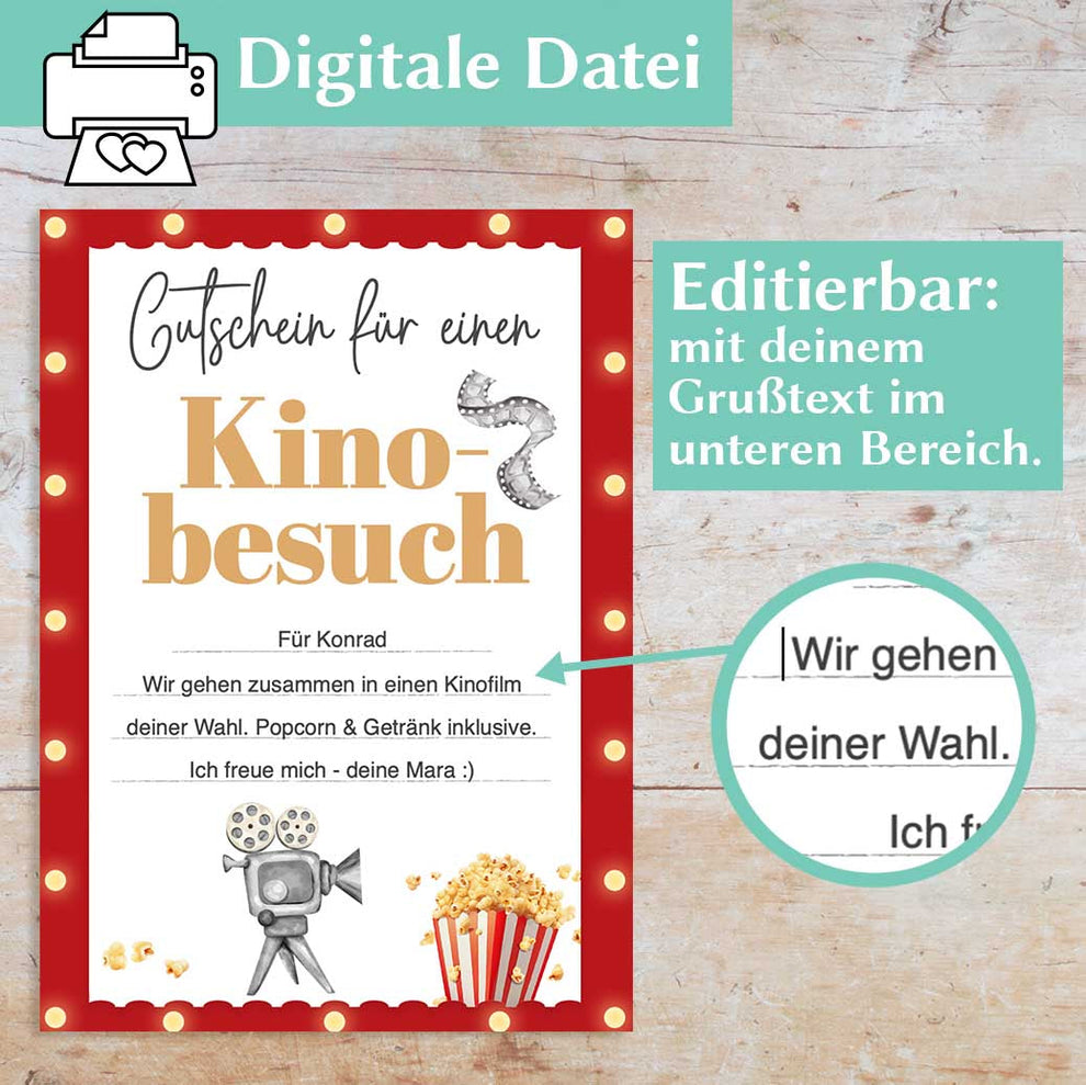 Kinogutschein Vorlage – Digitaler Kino-Gutschein zum Ausdrucken | Das ...
